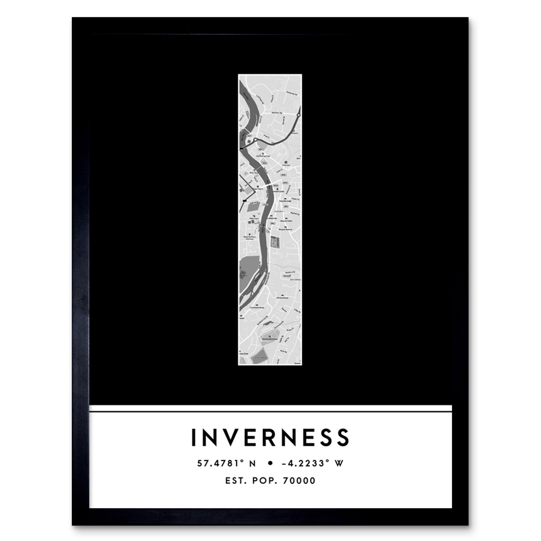 Wee Blue Coo Inverness City Map Inverness Black & White by Wee Blue Coo ...