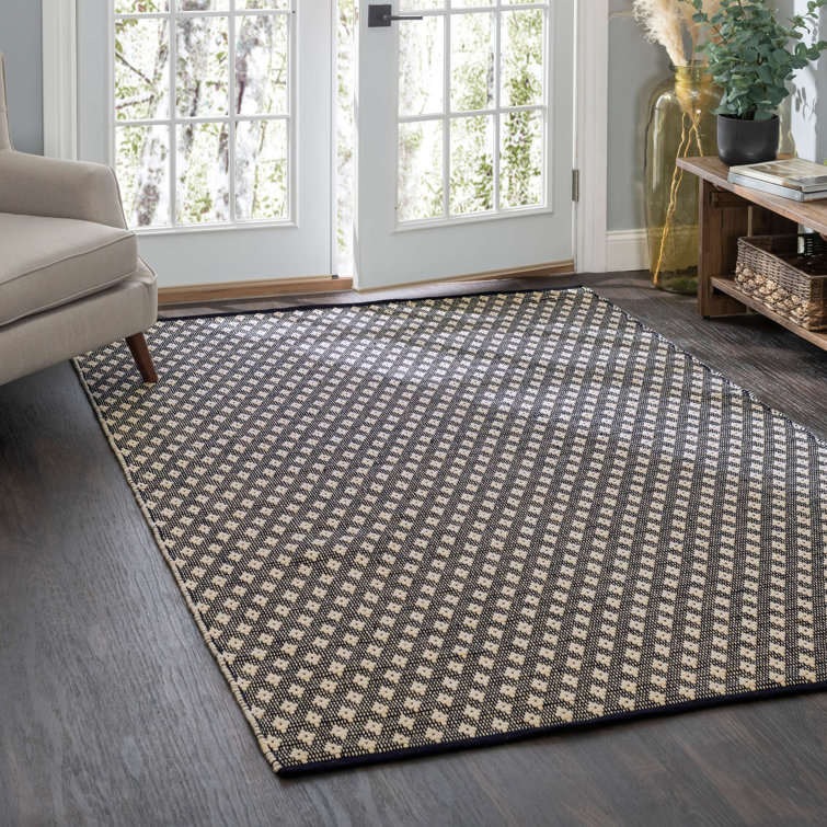 Dainty Diamond Black/Ivory Handwoven Cotton Rug | Birch Lane
