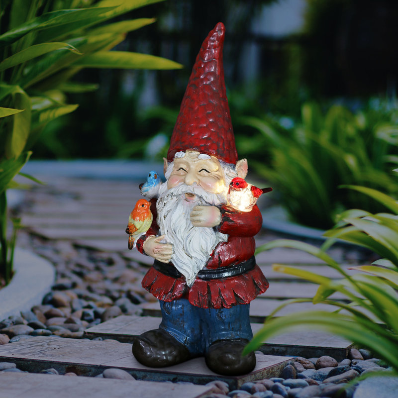Exhart Solar Bird Whispering Waldo Gnome Statue with LED Birds, 11.75 ...