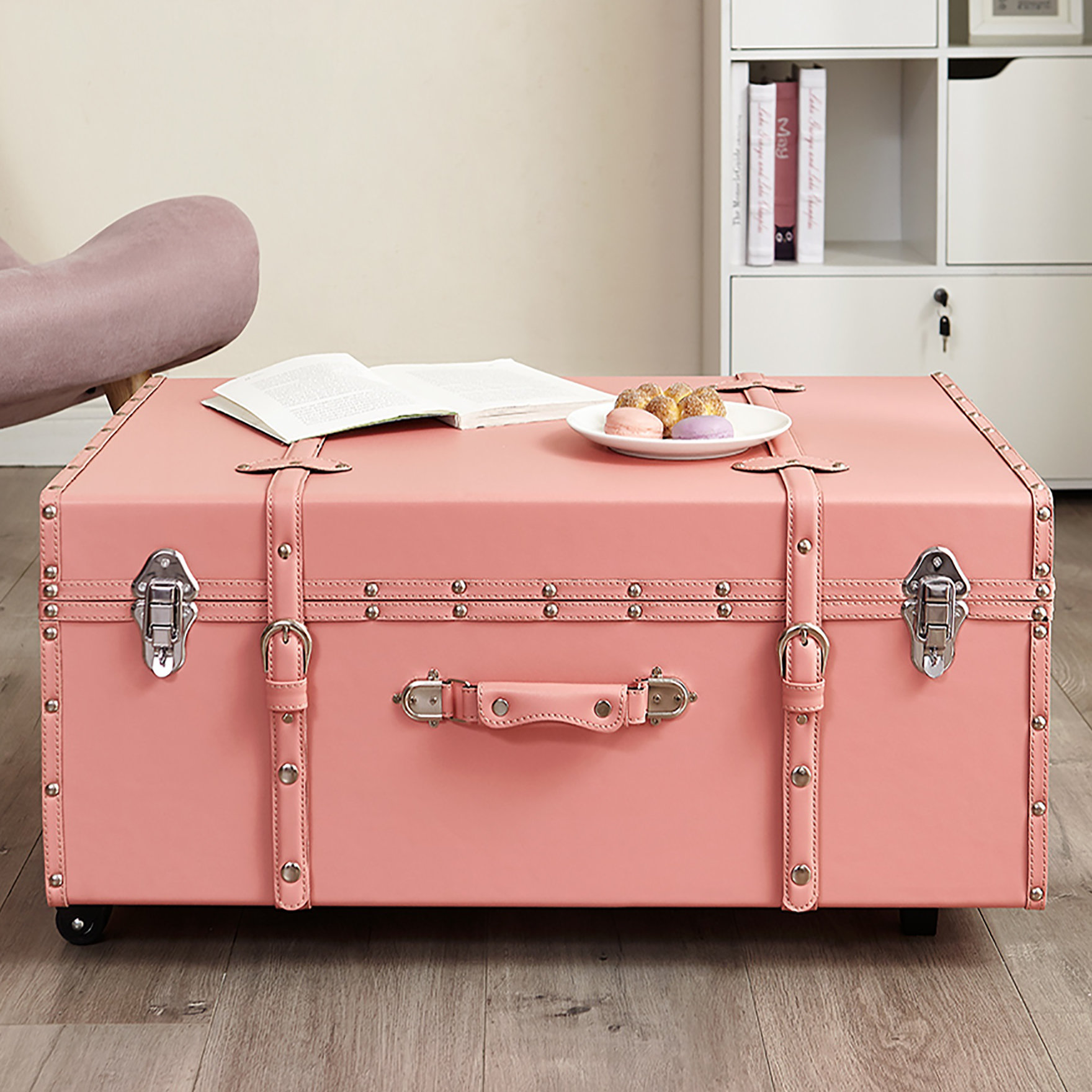 DormCo Texture Brand Designer Trunk with Wheels - Faux Leather ...