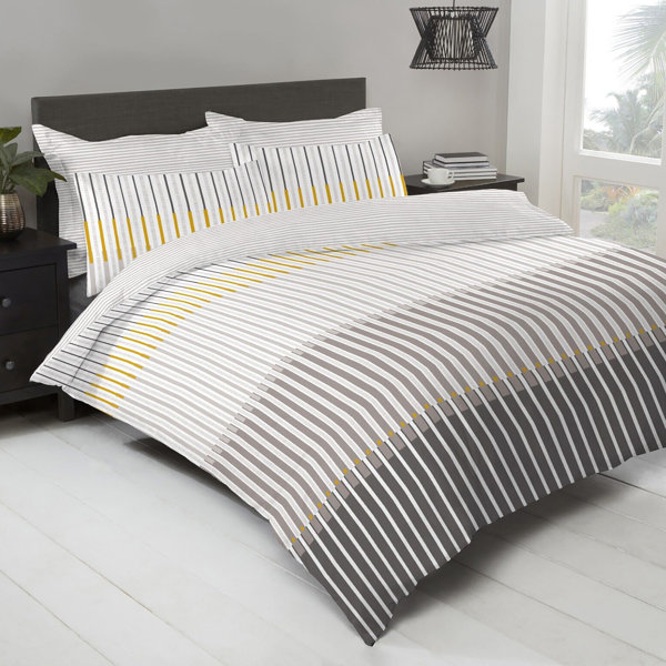 NightComfort Grey Stripe Duvet Cover Set with Pillowcases and Fitted ...