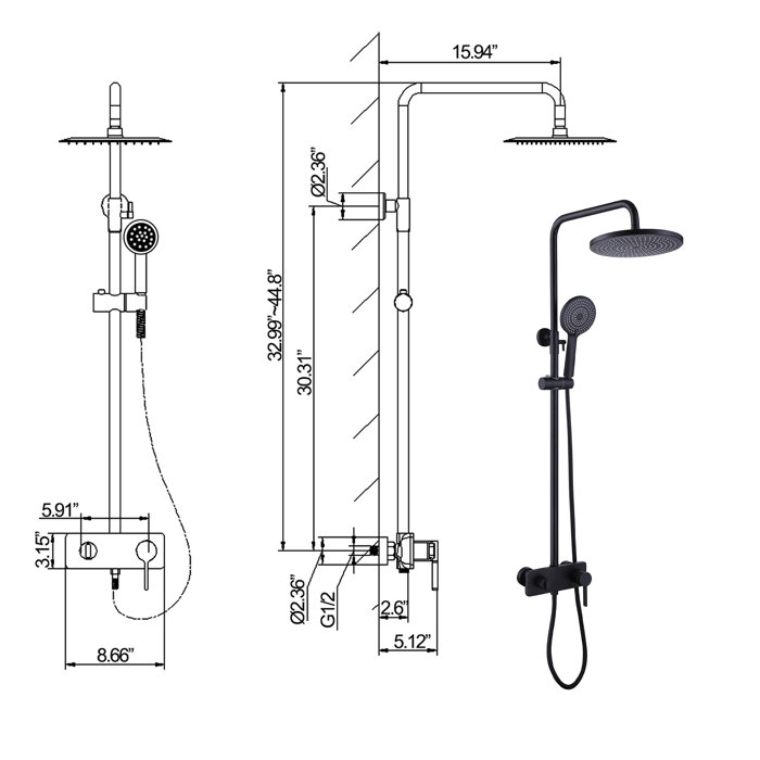 Selected 3 Functions Complete Shower System with Rough-in Valve | Wayfair