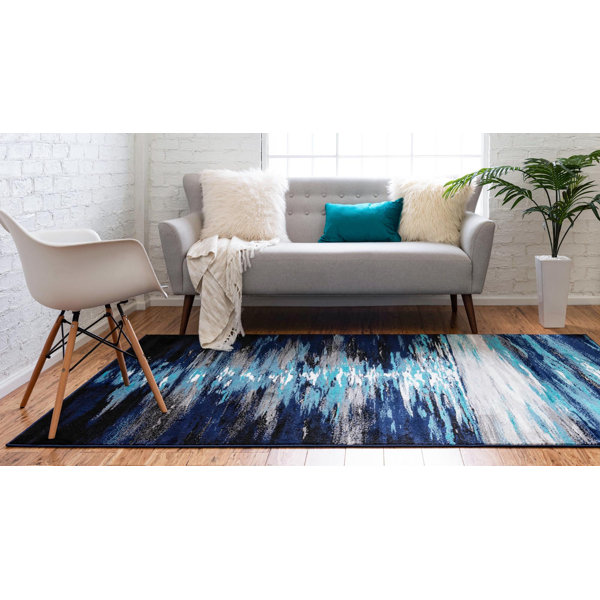 Wrought Studio Sidney Polypropylene Navy Blue Rug & Reviews | Wayfair