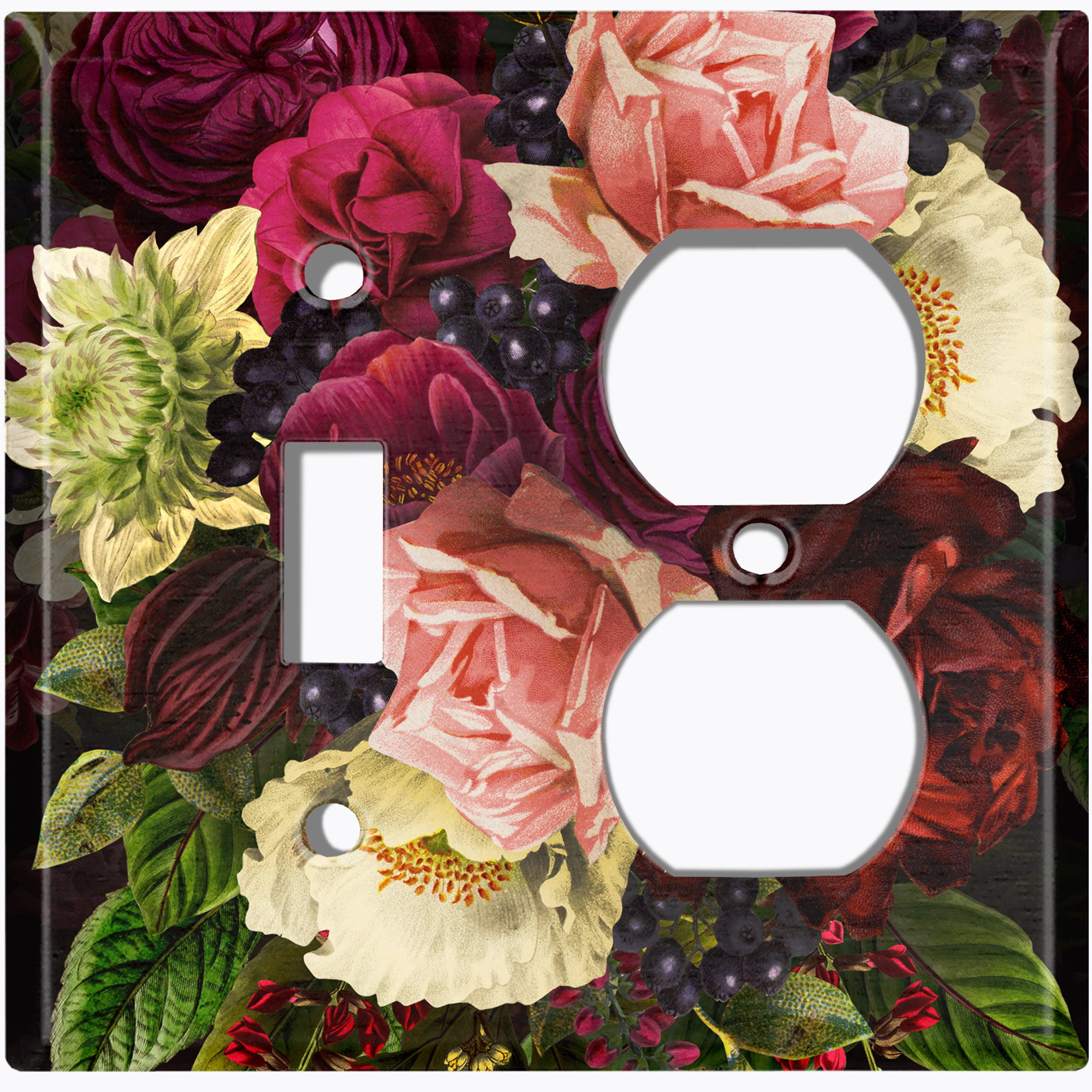 WorldAcc Flower Rose Red White 2-Gang Toggle Light Switch / Duplex ...