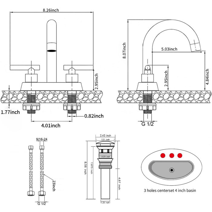 UFINE Centerset Faucet 2-handle Bathroom Faucet with Drain Assembly ...