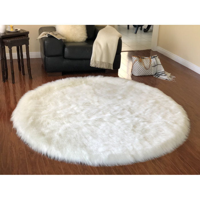 Union Rustic Whitner Machine Woven / Power Loomed Faux Sheepskin White ...