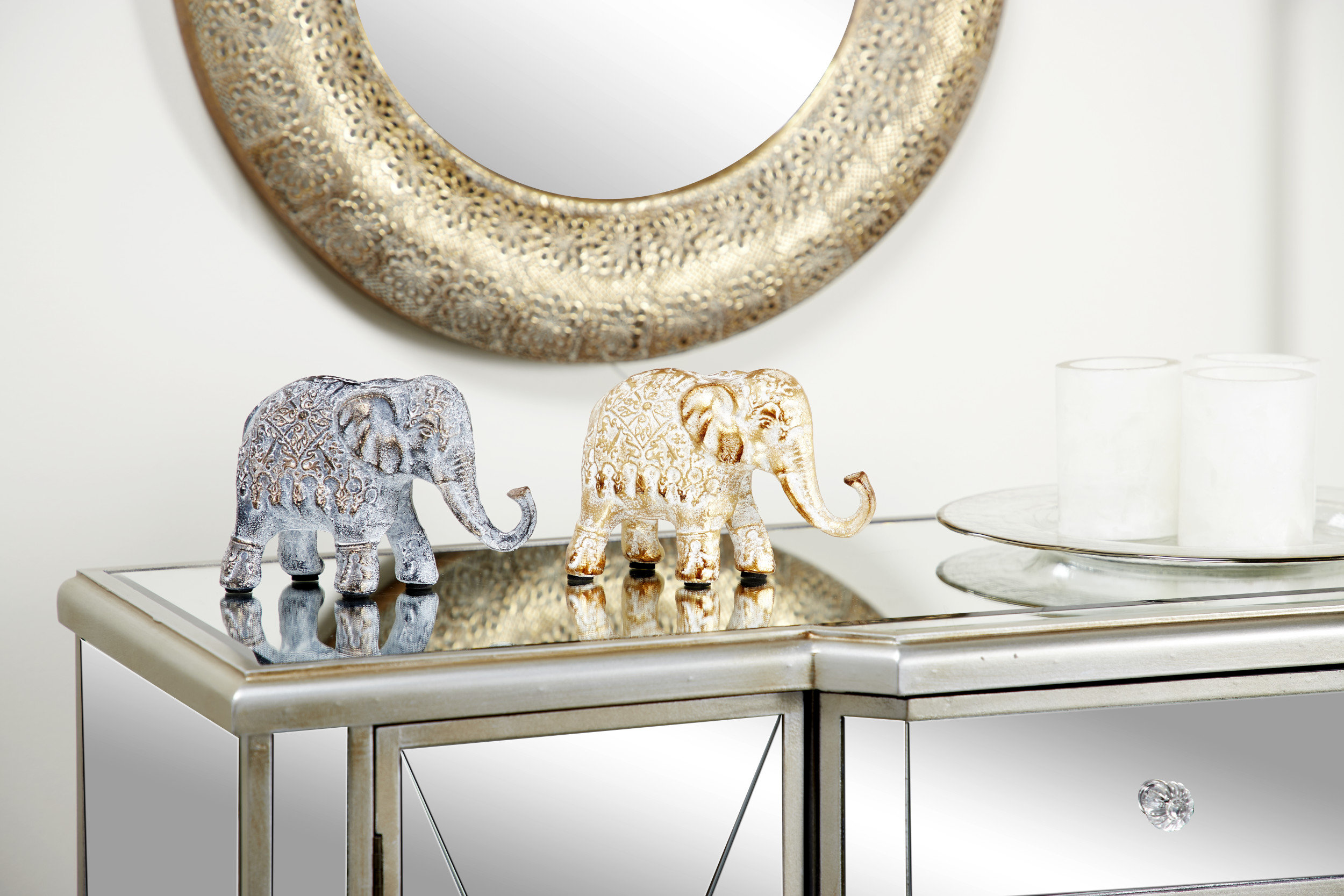 World Menagerie Collette Metal Elephant with Tribal Designs Figurine ...