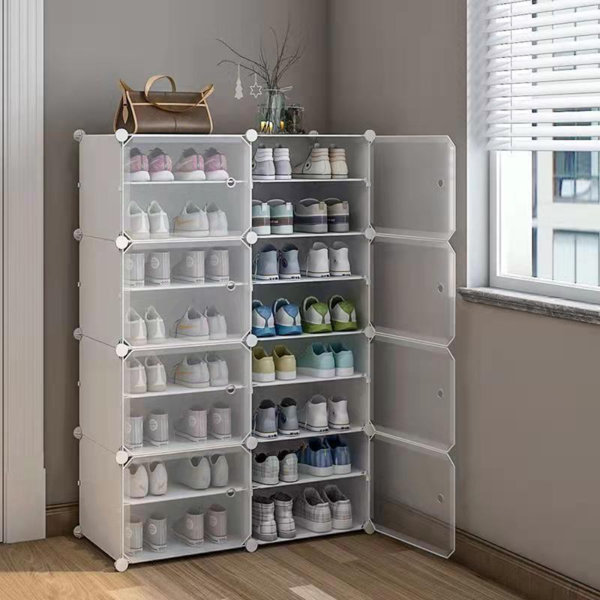 Rebrilliant 32 Pairs Frosted White Plastic Shoe Storage Cabinet | Wayfair