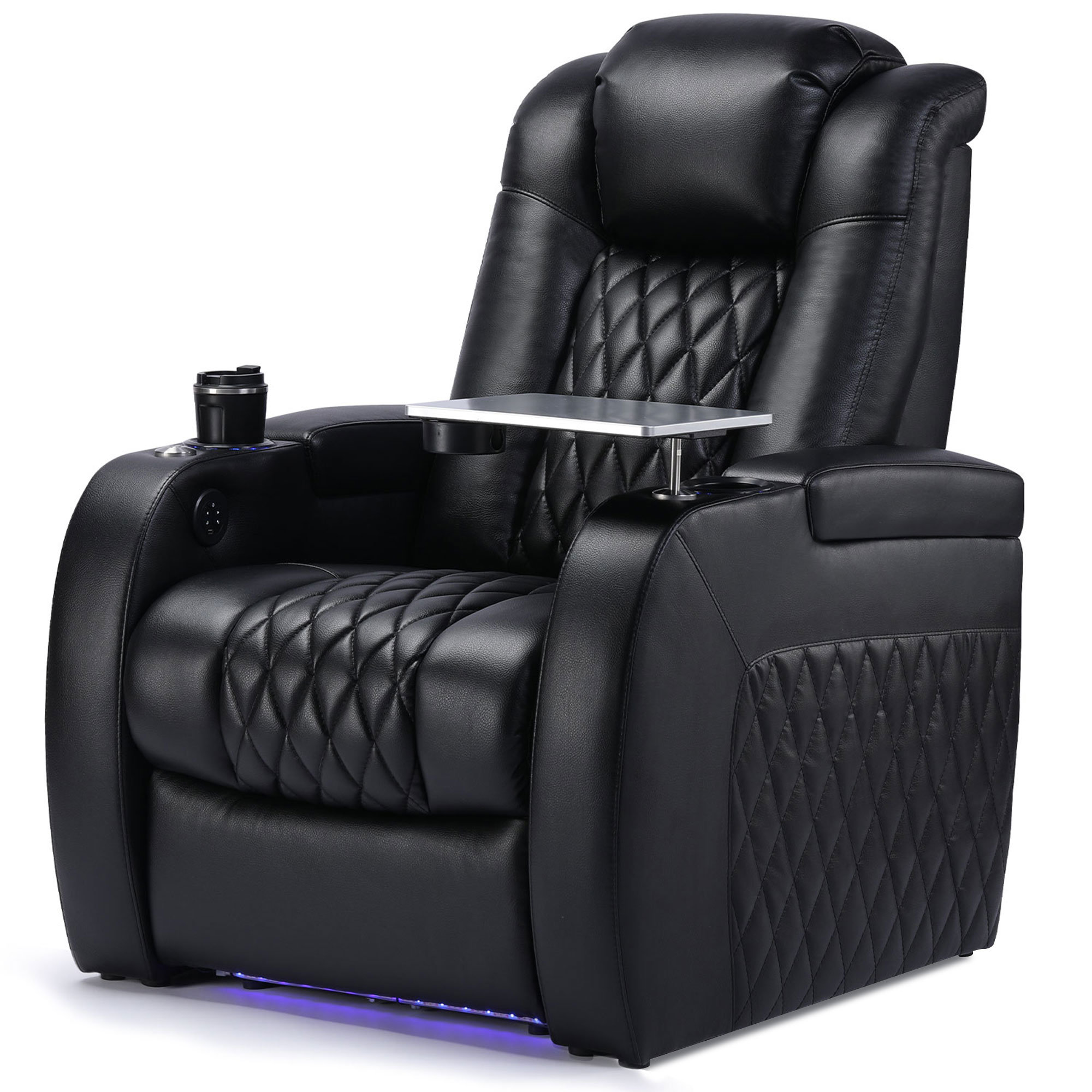 Ebern Designs 35'' Wide Genuine Leather Home Theater Seating with Cup ...