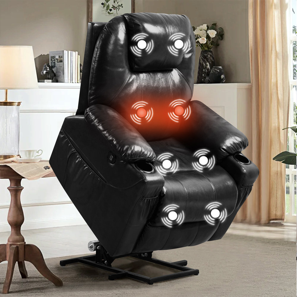 Ebern Designs Genuine Leather Power Reclining Heated Massage Chair Wayfair