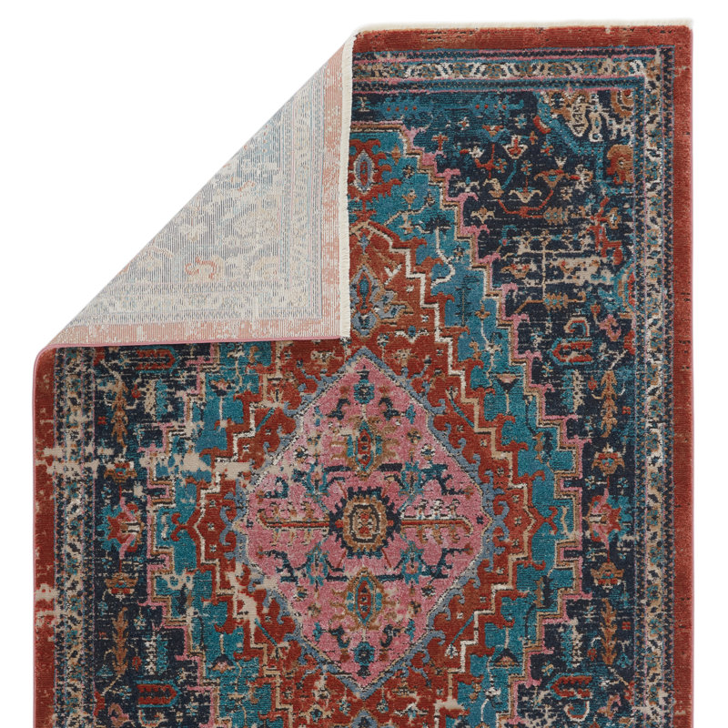 Bungalow Rose Zoeller Blue/Rust Rug & Reviews | Wayfair