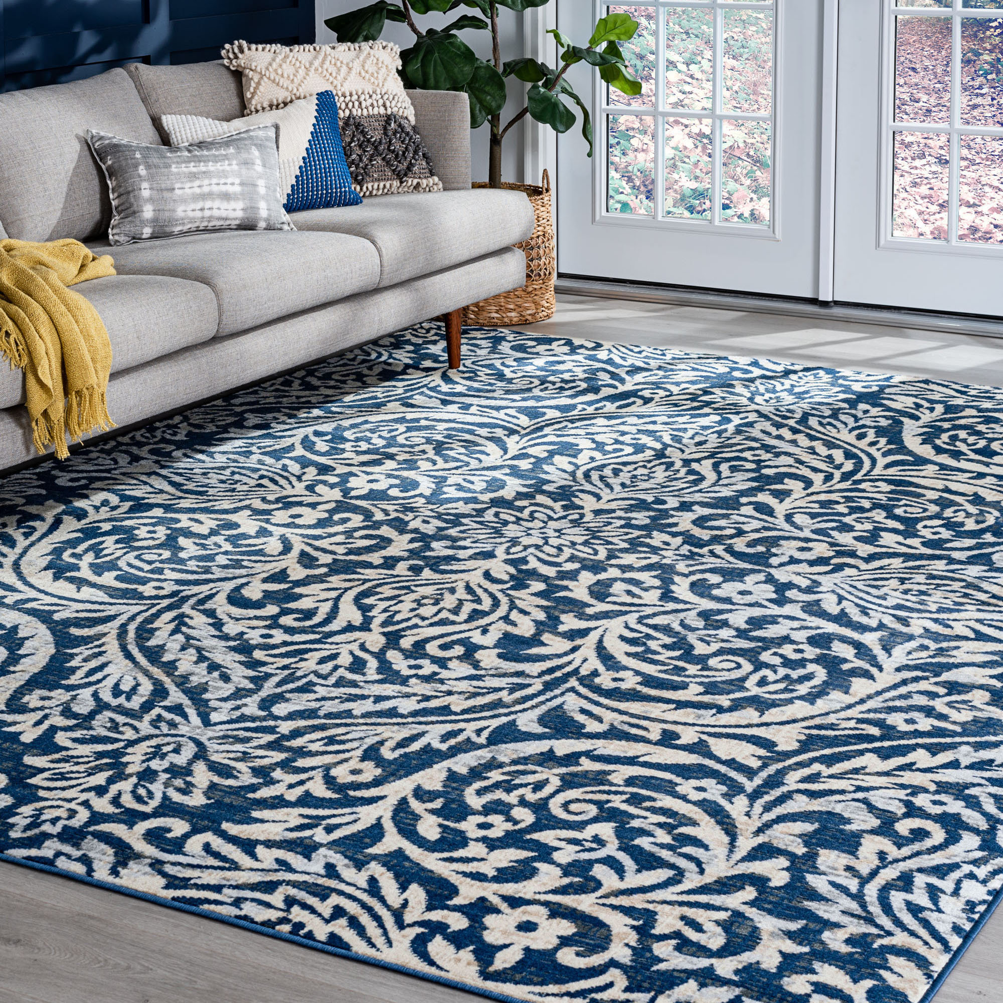 Canora Grey Alvina Damask Denim Area Rug & Reviews | Wayfair