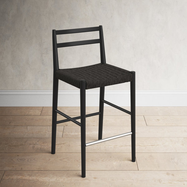Birch Lane™ Derrek Counter Stool With Back - Black/black Woven Seat ...