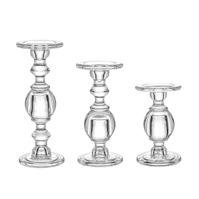 Rosdorf Park 3 Piece Glass Tabletop Candlesticks Set & Reviews | Wayfair