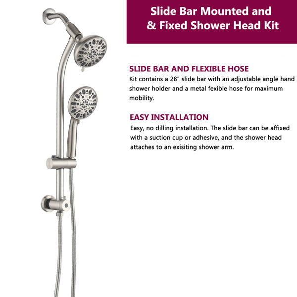 MAXWELL Slide Bar Combo Rain Showerhead 7-Setting Hand, Dual Shower ...