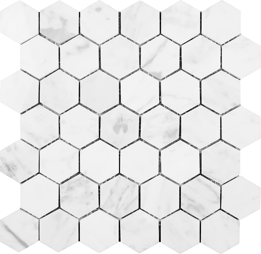 Belluno Designs Bianco Carrara 2" x 2" Marble Honeycomb Mosaic Wall ...