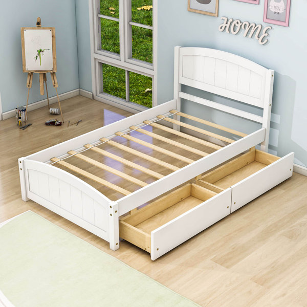 Red Barrel Studio® Twin Size 2 Drawers Wood Platform Bed with Headboard ...