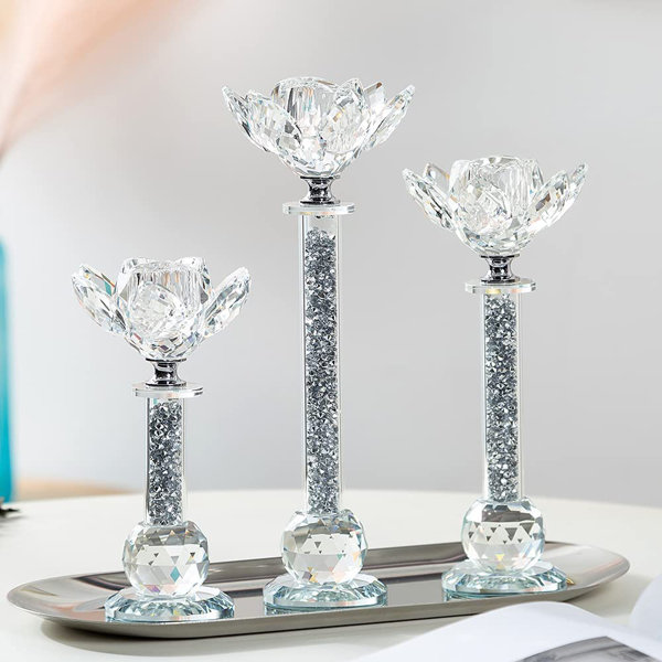 House of Hampton® 3 Piece Crystal Tabletop Candlestick Set | Wayfair