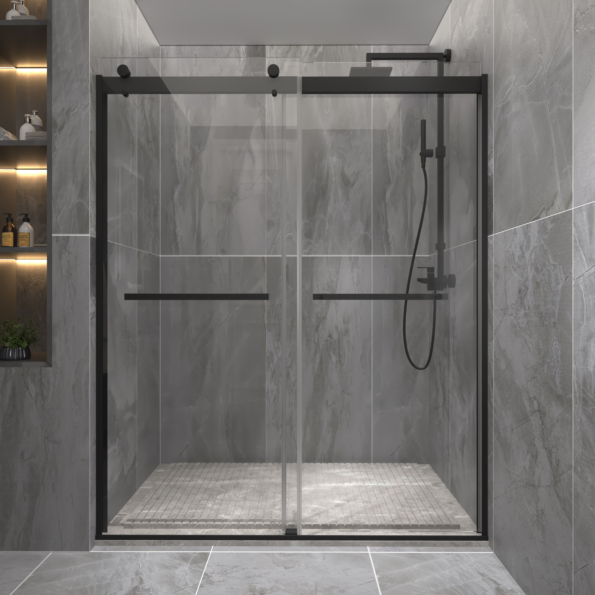Exbrite 56 60 W X 74 H Double Sliding Frameless Shower Door