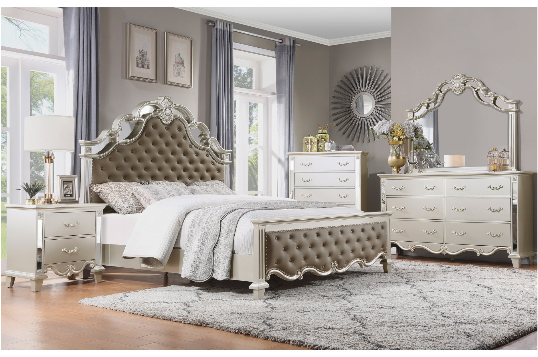 Rosdorf Park Jahira King Upholstered Sleigh 5 Piece Bedroom Set | Wayfair