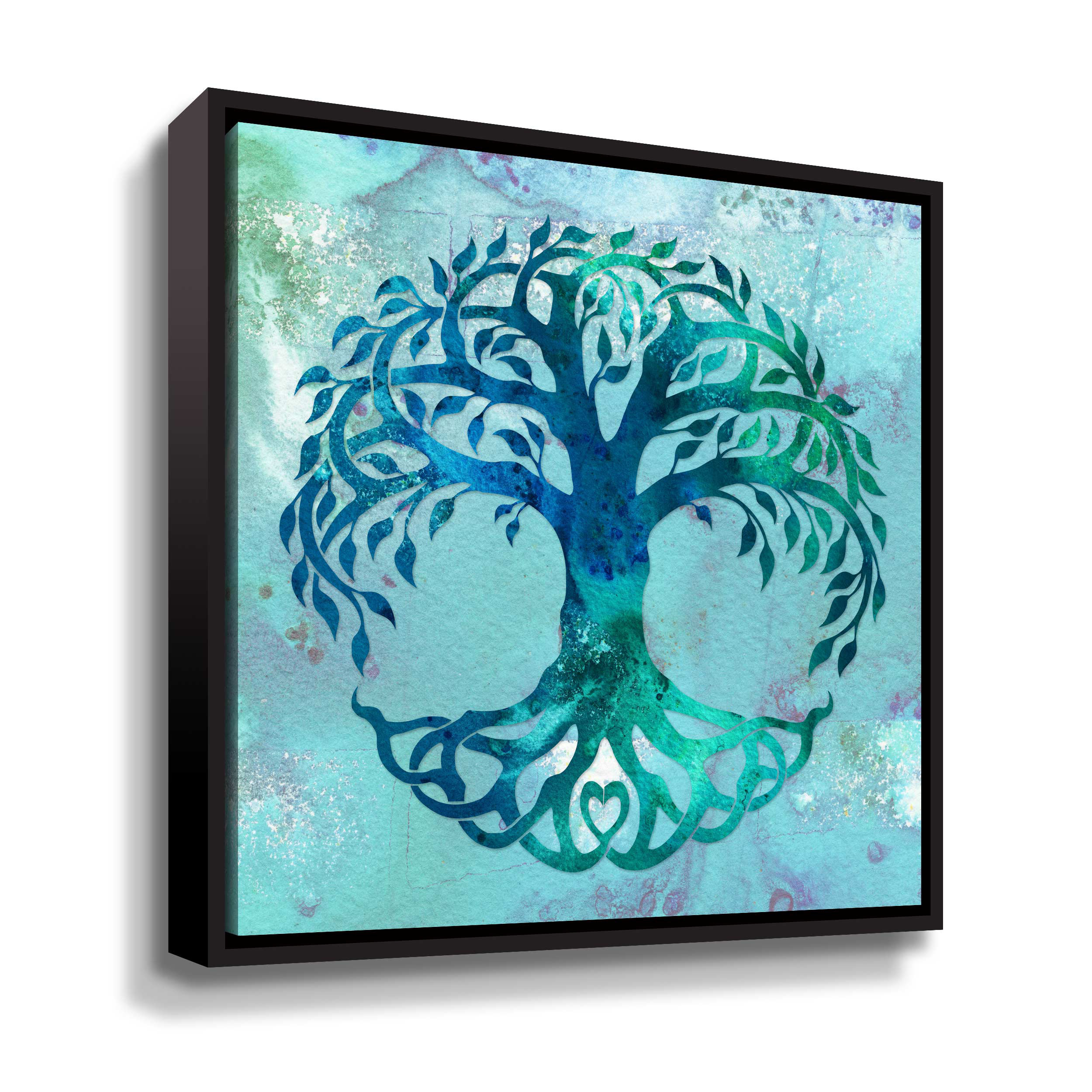 Ebern Designs Blue Green Tree Of Life On Teal Blue Watercolor ...