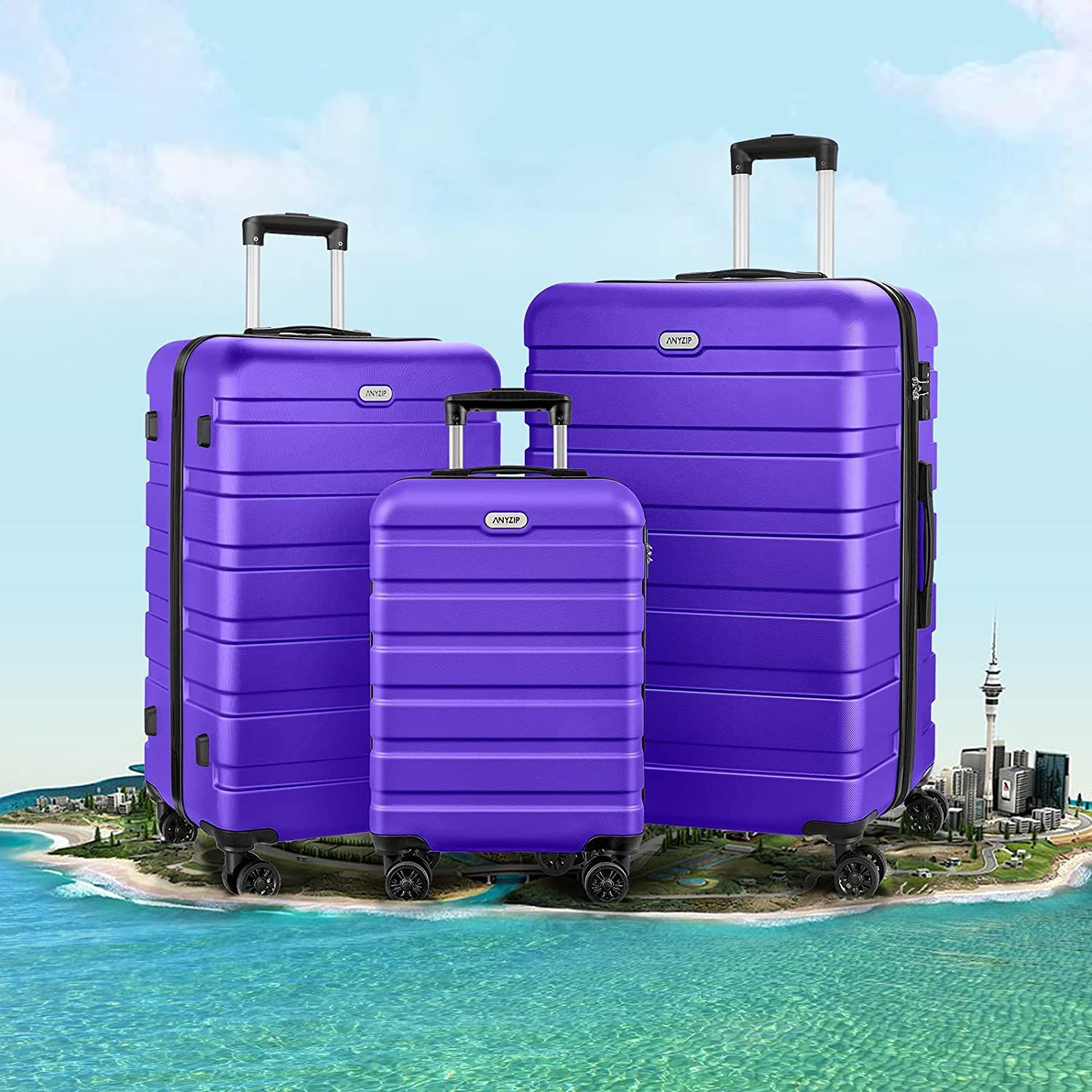 Anyzip Luggage Sets 3 Piece Anyzip PC ABS Hardside Lightweight Suitcase ...