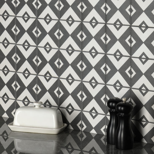 Merola Tile Twenties Vertex Mini 4" x 4" Ceramic Patterned Wall & Floor ...