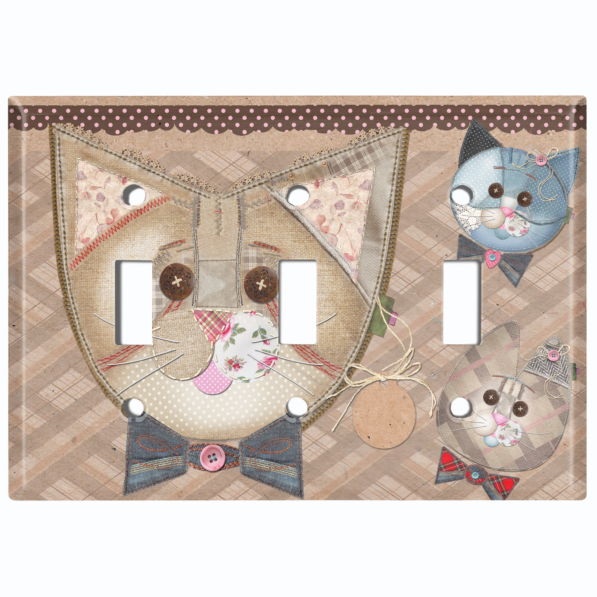 WorldAcc Patchwork Cat Button Plaid Paisley 3-Gang Toggle Light Switch ...