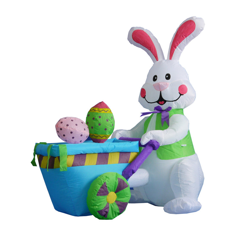 The Holiday Aisle® Rabbit Pushing Cart with Eggs Decoration Inflatable ...