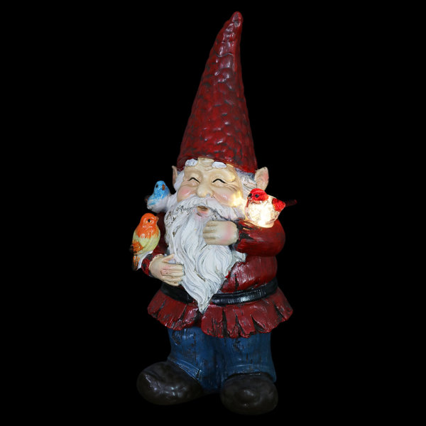 Exhart Solar Bird Whispering Waldo Gnome Statue with LED Birds, 11.75 ...