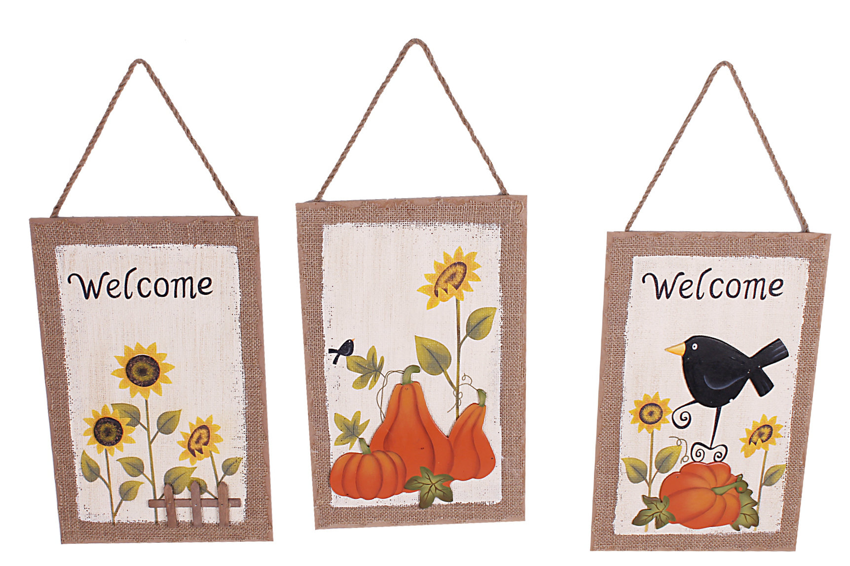 AttractionDesignHome 3 Piece Wood/Linen Autumn Plaque Wall Décor Set ...