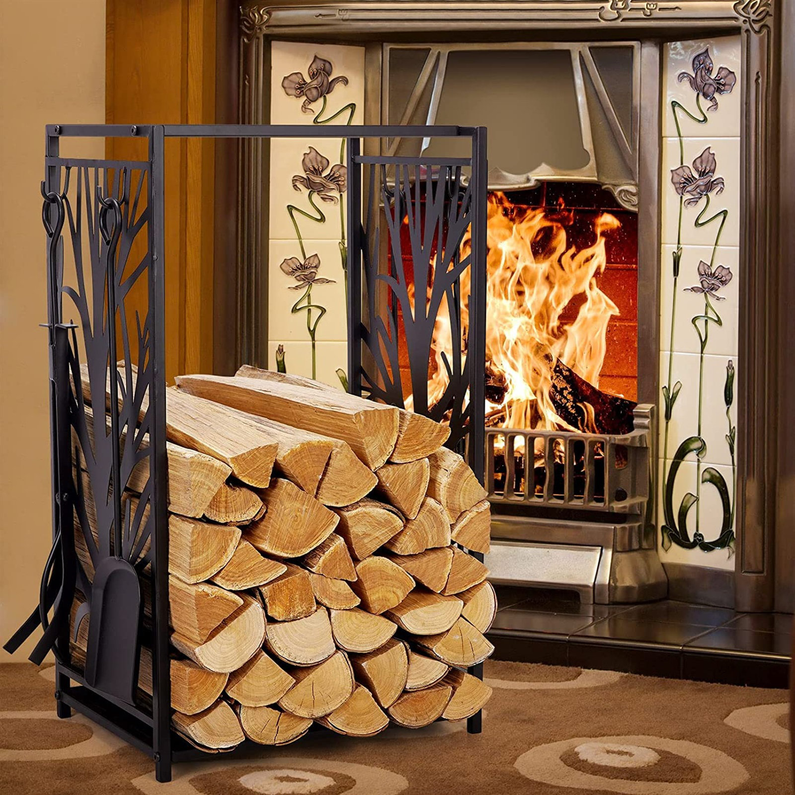 Loon Peak® Danaira 4 Piece Wrought Iron Fireplace Tool Set | Wayfair