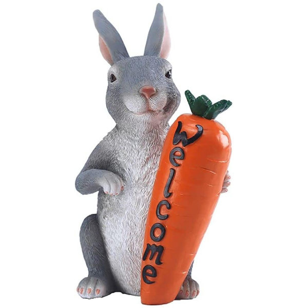Trinx Welcome Rabbit Sculpture Garden Statues Bunny With Carrot ...