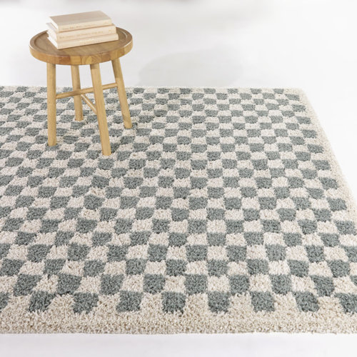 AllModern Walker Checkered Sage/Cream Shag Area Rug & Reviews | Wayfair