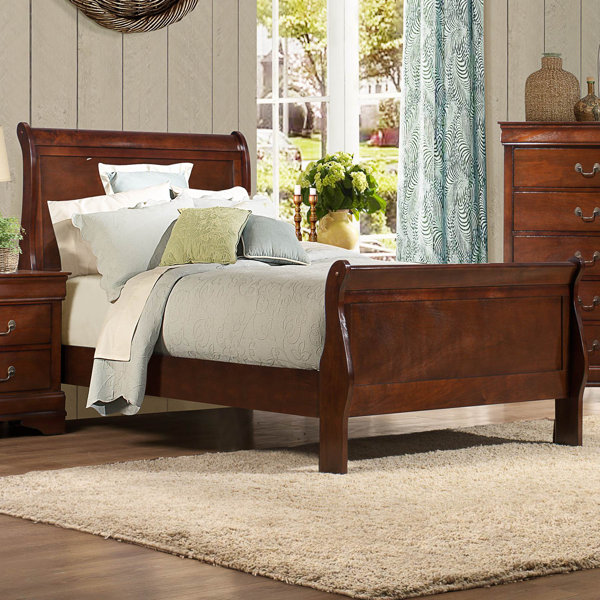 Solid-cherry-sleigh-bed | Wayfair