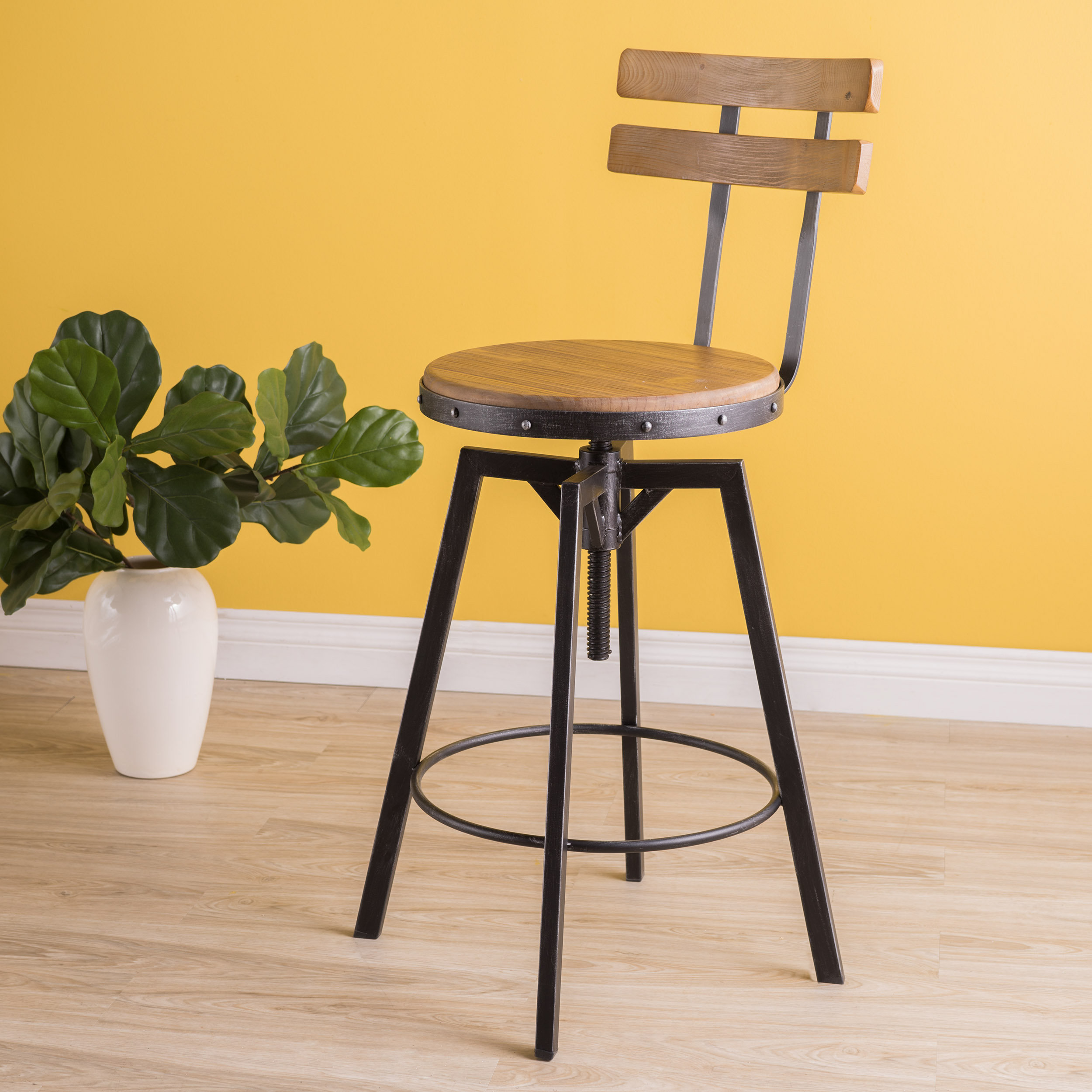Williston Forge Abbot Swivel Solid Wood Adjustable Height Stool ...