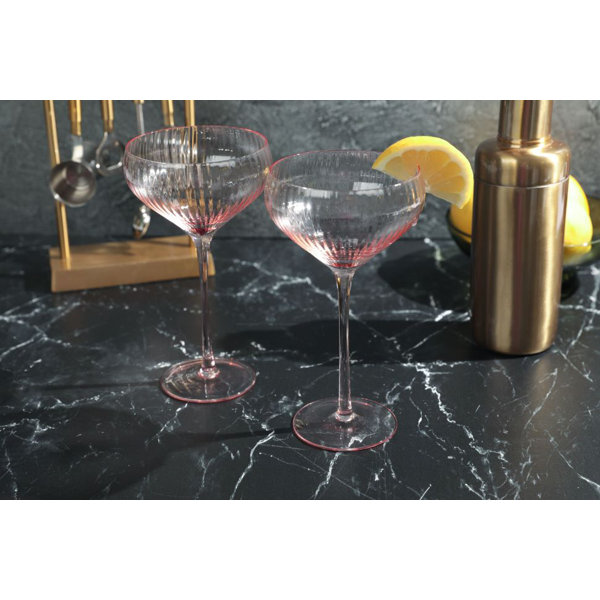 Mercer41 Pink Ribbed Coupe Glasses - Set Of 2 | Wayfair