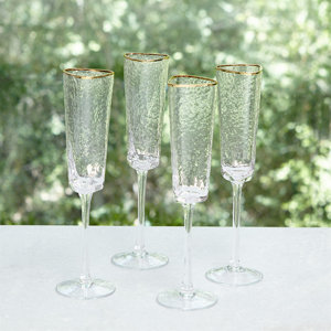 Global Views Hammered Champagne Glass-Clear w/Gold Rim & Reviews | Wayfair