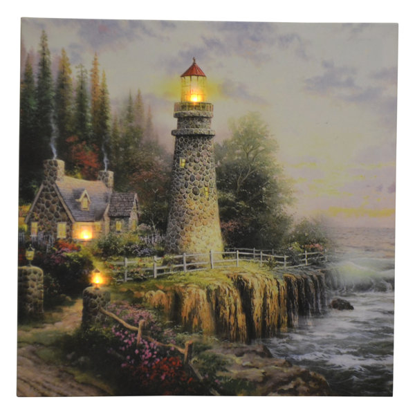 Three Star Lighthouse and Cottage LED Enhanced Canvas Print | Wayfair