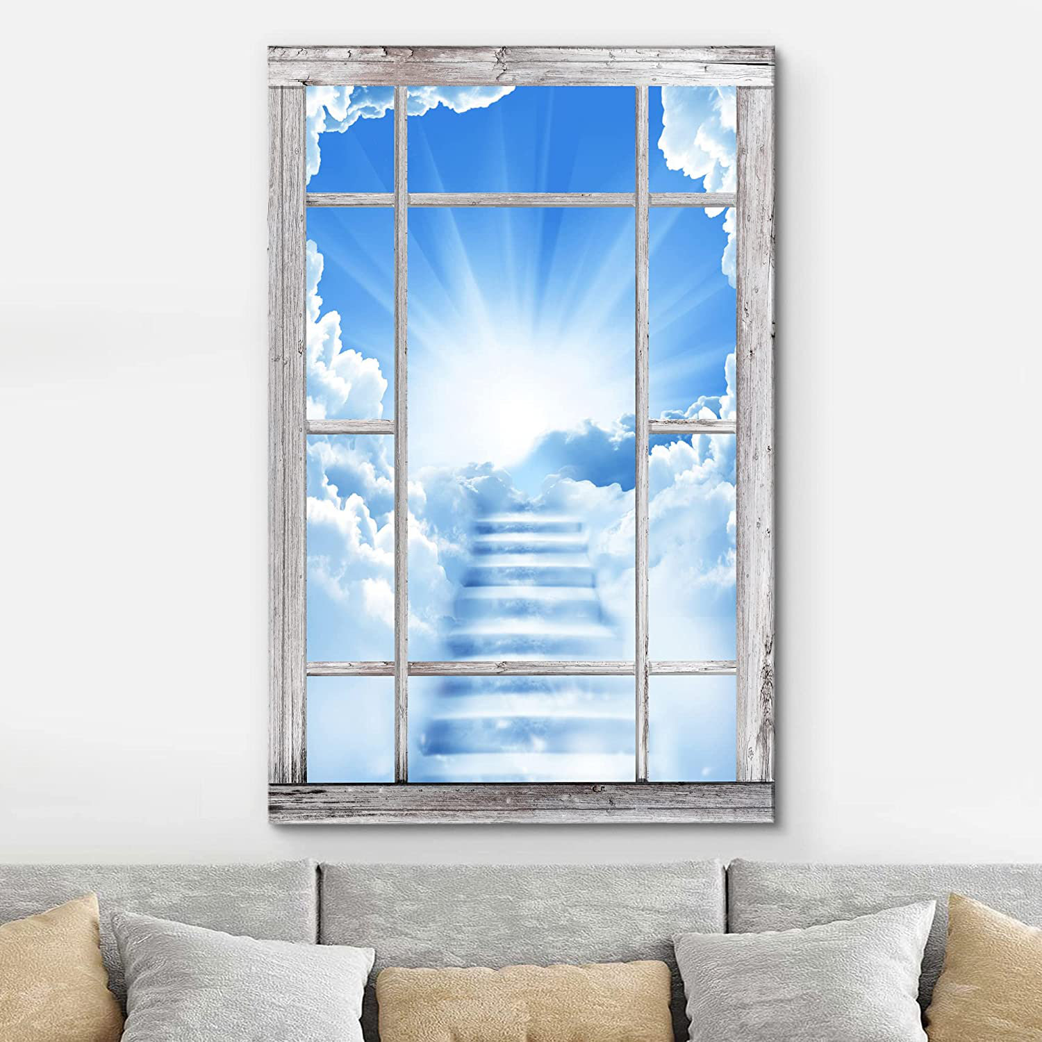 IDEA4WALL Window View Sunshine Cloud Sky Stairway Heaven On Canvas ...