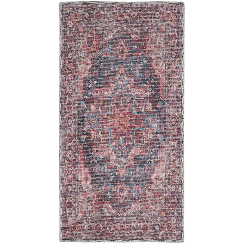 Nicole Curtis Machine Washable Oriental Blue/Brick Red Area Rug ...