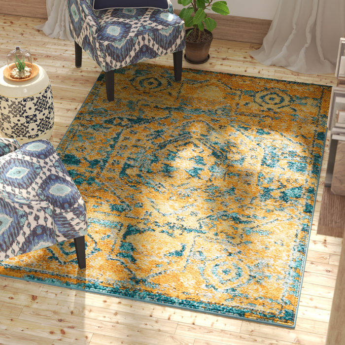 Langley Street Verda Performance Sunny Gold/Teal Blue Rug & Reviews ...
