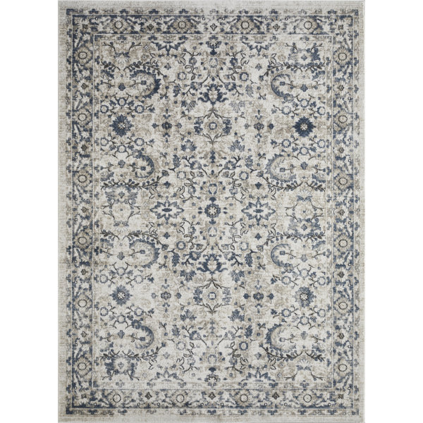 Charlton Home® Aldolphus Performance Cream/Blue Rug & Reviews | Wayfair