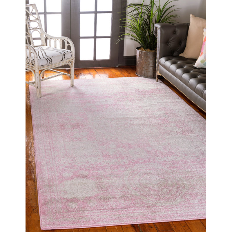 Bungalow Rose Fawe Machine Woven / Power Loomed Performance Pink Rug ...