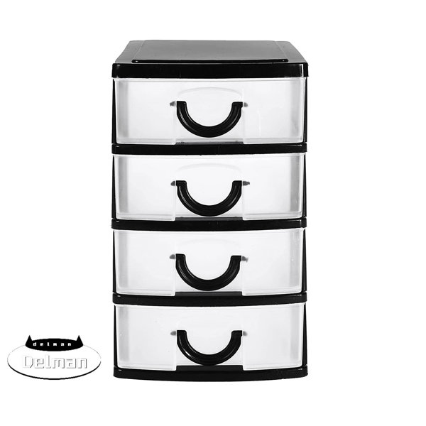 Delman Mini Desktop Organizer - 4 Drawer Pull Handle Plastic Storage ...