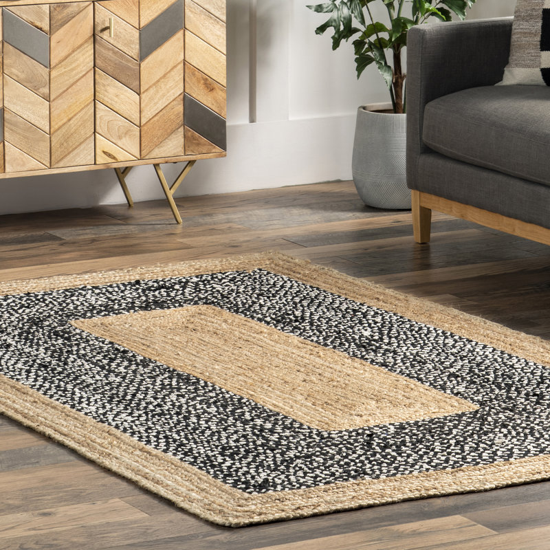 Gracie Oaks Risha Power Loom Natural Cotton Black/ Tan Rug & Reviews ...