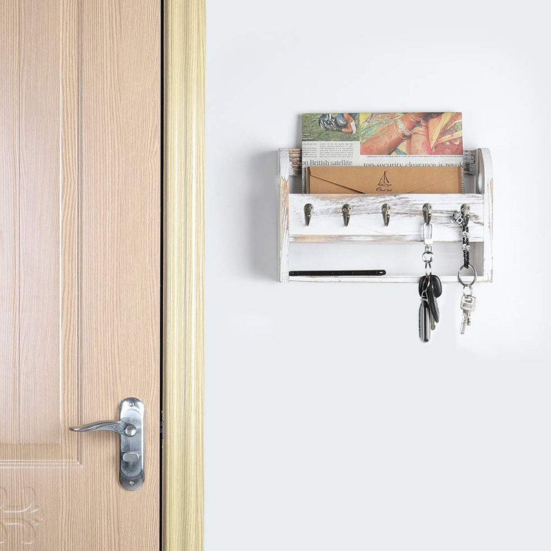 Gracie Oaks Bibb Wall Key/Mail Organizer with Key Hooks and Mail ...