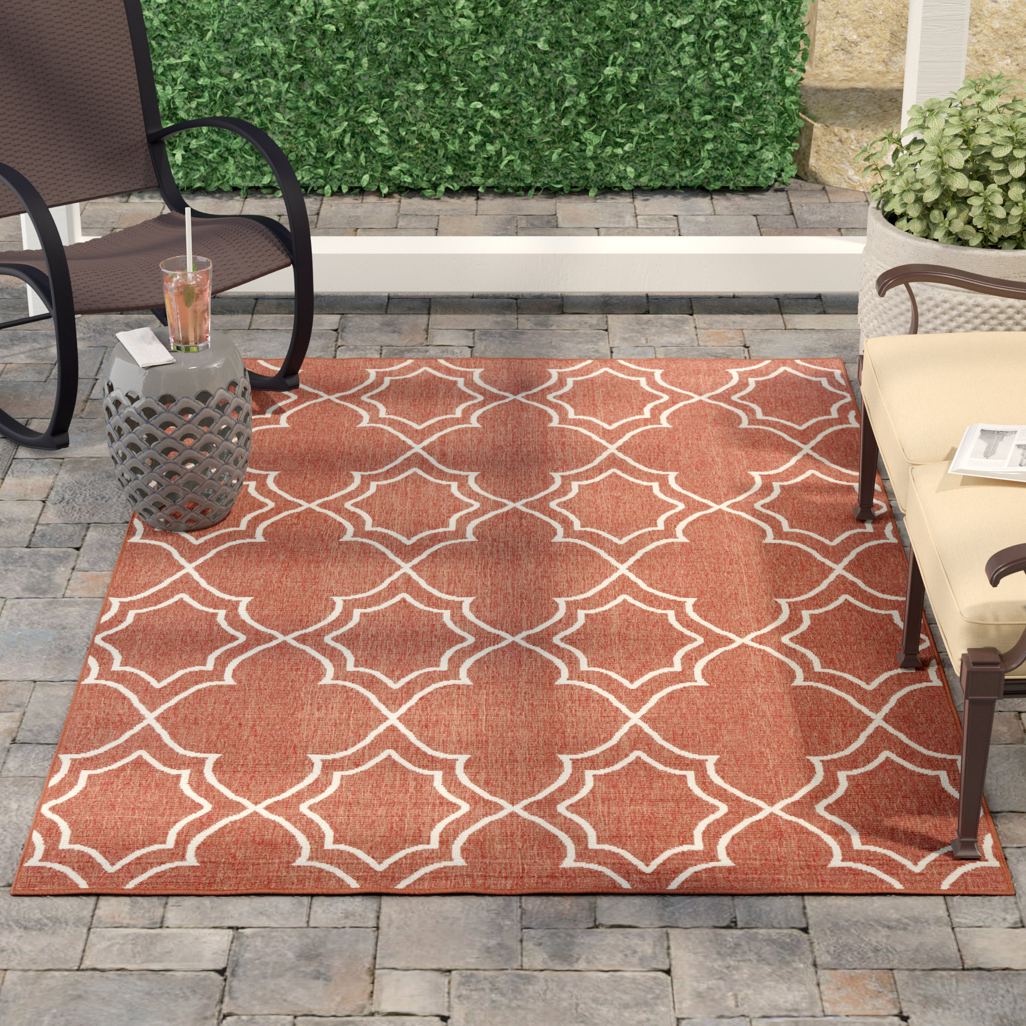 Alcott Hill® Amato Machine Woven / Power Loomed Rust/Cream Indoor ...