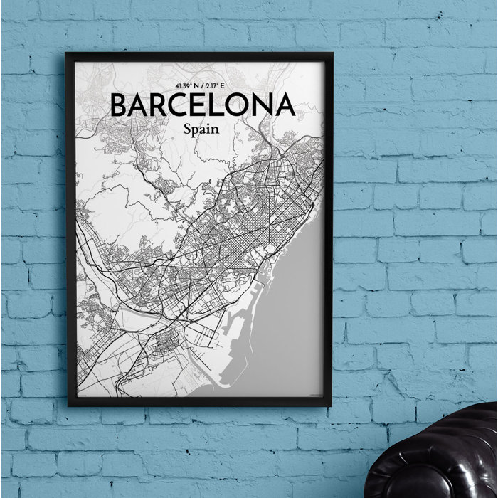 Wrought Studio Barcelona City Map On Paper Graphic Art | Wayfair