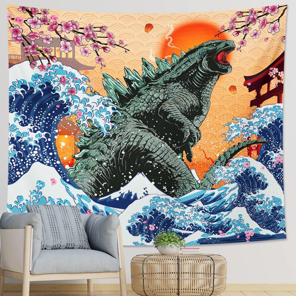 Trinx Cherry Blossom Tapestry Godzilla Tapestry For Bedroom Aesthetic ...